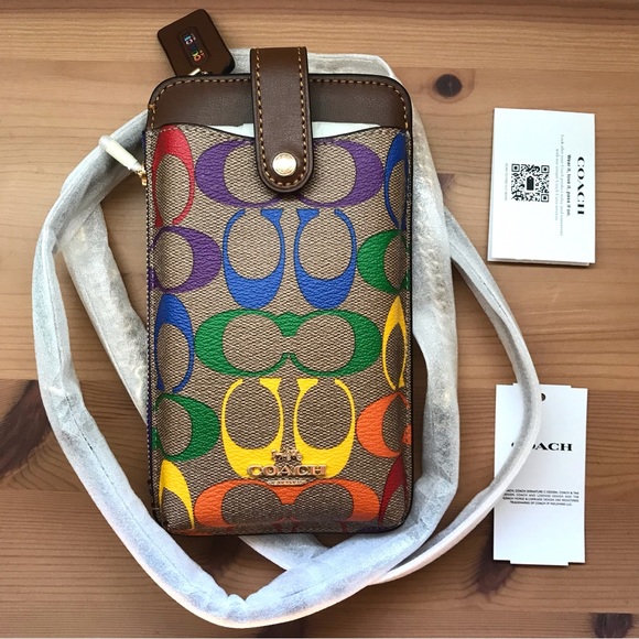 Coach | Bags | Coach Phone Crossbody In Rainbow Signature Canvas ...